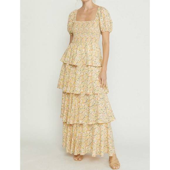 entro | Dresses | New Entro Floral Print Tiered Maxi Dress In Orange ...